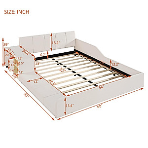 Full Size Multi-Functional Design Upholstered Grounded Bed, Velvet Upholstered Platform Bed, Mother & Child Bed with Bedside Desk and Little Round Stool for Kids Boys Girls (Beige-119)