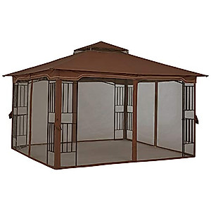 MASTERCANOPY Patio Outdoor Gazebo with Netting Screen Walls and Corner Shelf Design (11x13,Brown)