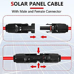 GELRHONR 10AWG 6mm² Solar Panel Extension Cable,Solar Panel Female to Male Connectors Adaptor Kit for Solar Panels, Photovoltaic Systems(Red+Black) (10AWG 1M/3.2FT M to F)