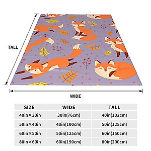 VODRM Cute Fox Blanket Gifts for Kids & Adult for Living Room Bedding Couch Soft Lightweight Warm Cozy Animal Foxes Leaf Throw Blankets Party Birthday Decor Golden 60X80in All Seasons