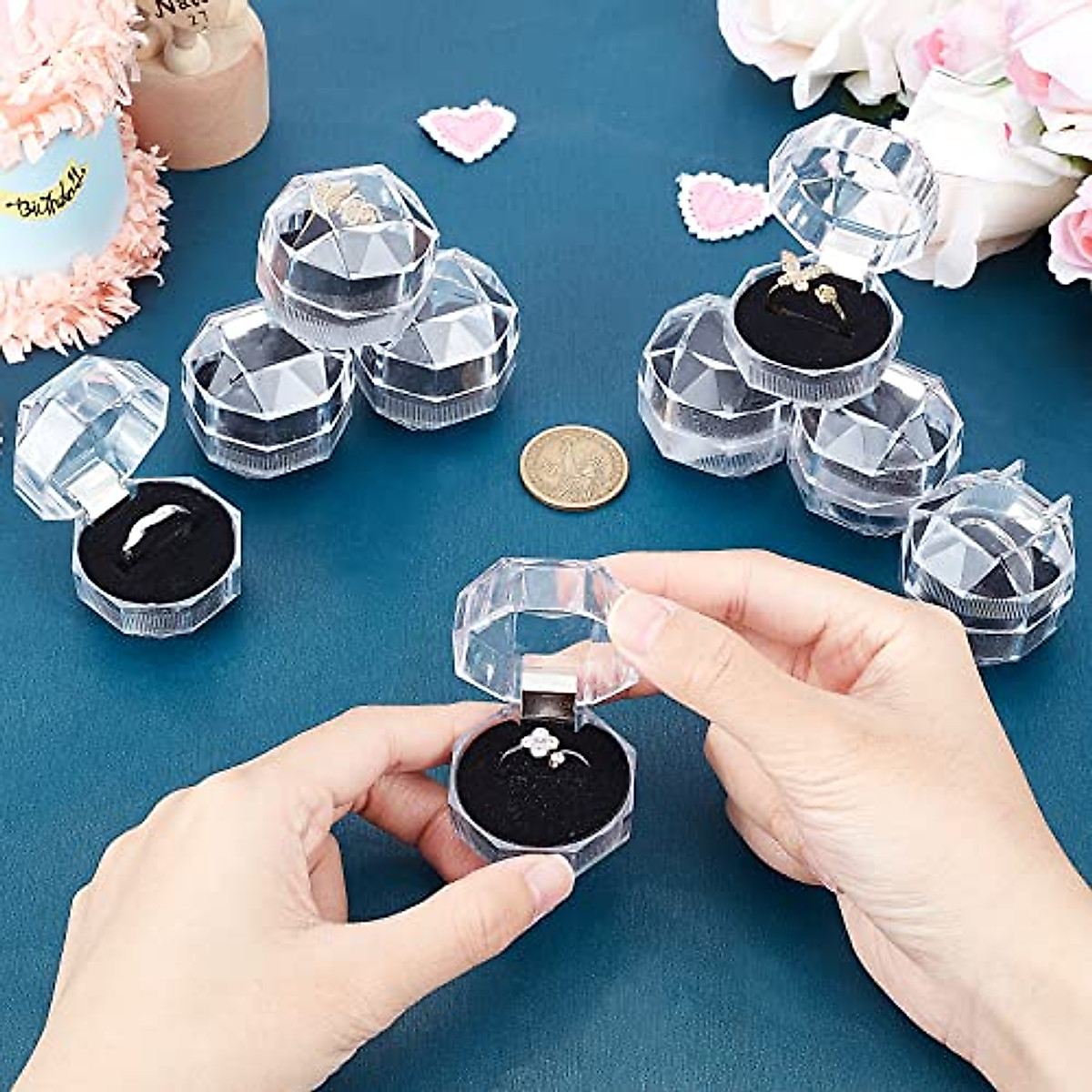 CHGCRAFT 40Pcs Black Clear Plastic Ring Boxes Crystal Earrings Jewelry Storage Boxes Display Organizer Case with Foam Insert for Wedding Proposal Valentine's Day, 1.5×1.5 Inch