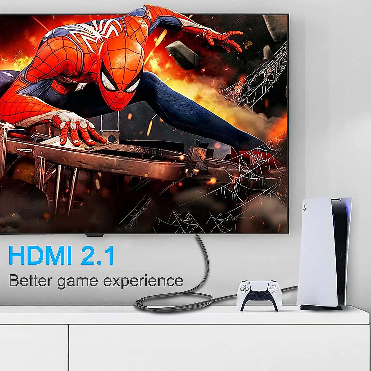 Long 8K HDMI 2.1 Cable 50FT, 48Gbps Ultra HD Lead High Speed Cord Connector, Supports 8K@60Hz, 4K@120Hz, eARC HDR10, HDCP 2.2/2.3 Dolby, VRR, Compatible with Fire TV/Roku TV/PS5/Xbox X/Switch etc