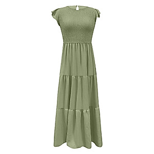 Ceboyel Womens Flutter Sleeve Summer Dresses Bohemian Maxi Long Dress Tiered Ruffle Dresses Elegant Casual Weddings Clothing
