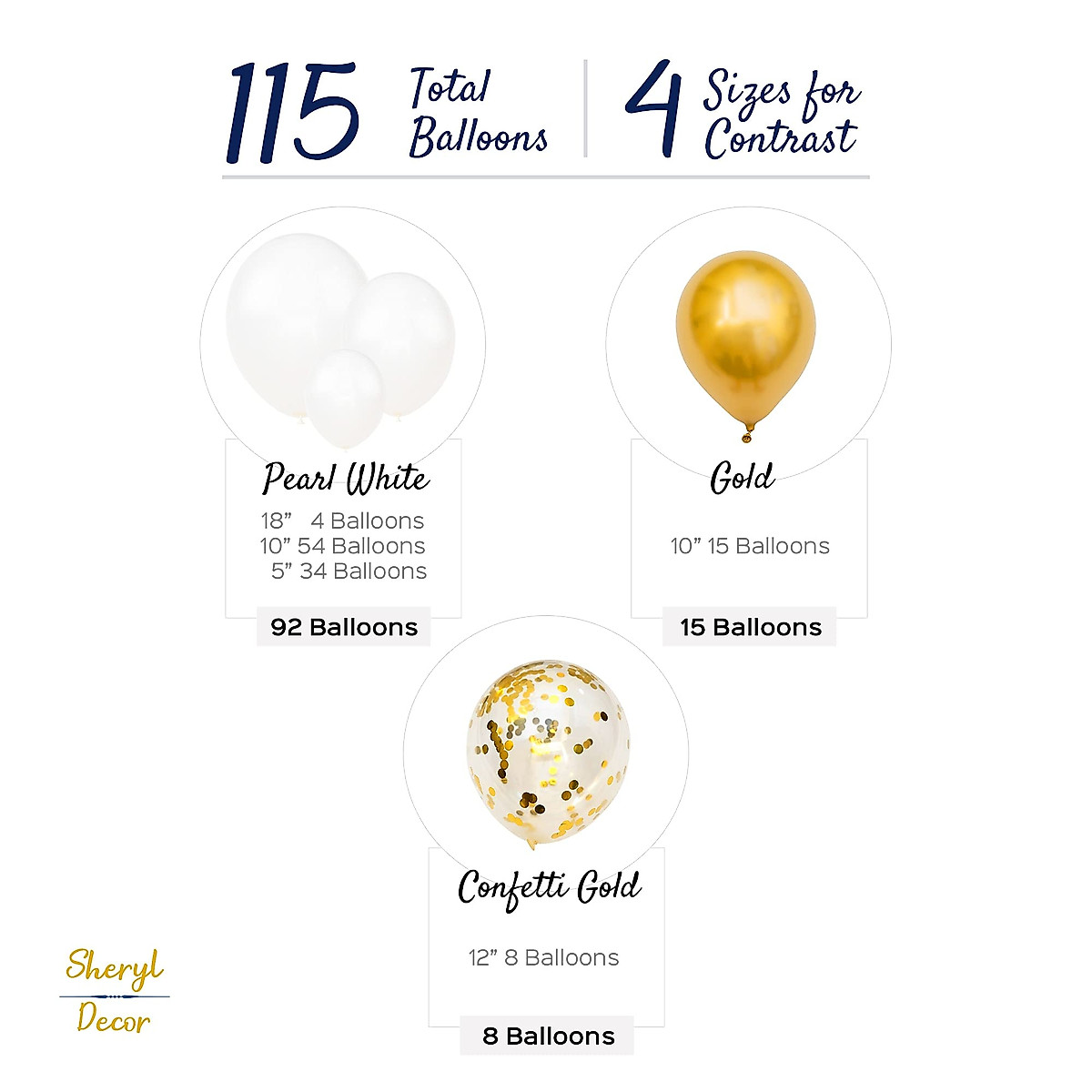 ALL-IN-1 White and Gold Balloons Garland & Arch Kit – Small and Large Gold and White Balloons – Party Decorations for Wedding, Birthday, Bridal Shower, Baby Shower, Graduation, Confetti