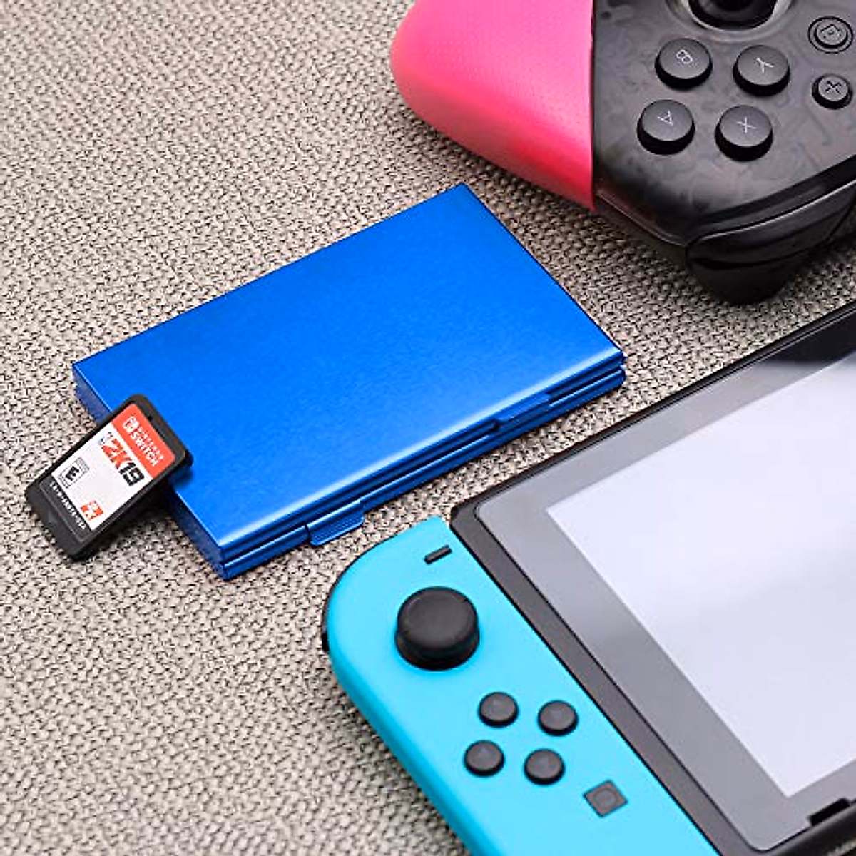 Premium Game Card Case for Nintendo Switch, Aluminum Game Cartridge Holder for Nintendo Switch (Hold 6 Game Cards) (Blue)