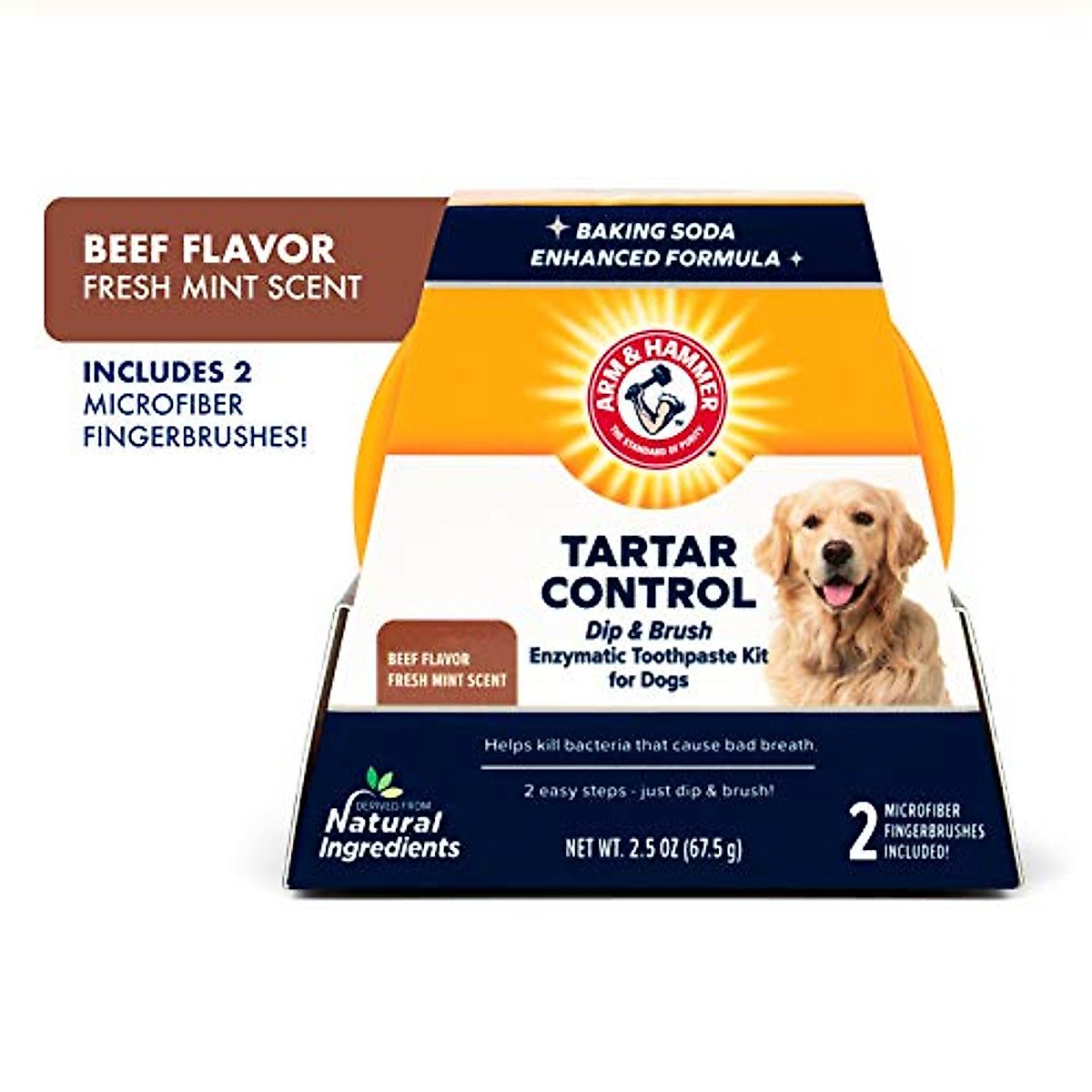 Arm & Hammer for Pets Dip & Brush Tartar Control Enzymatic Toothpaste Kit | Easy to Use Tartar Control Dog Dental Care Kit | Beef Flavored Dog Toothpaste in Fresh Mint Scent