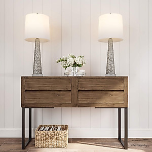 Lavish Home Table Lamps - Set of 2 Contemporary Hammered Glass Lights for Bedroom, Living Room, and Office with Energy-Efficient LED Bulbs (Silver)