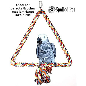 Spoiled Pet® Large Triangle Bird Rope Swing Perch - All Natural Materials - Safe to Climb and Chew - Bird Cage Toy Accessory - Great for African Grey Parrots, Cockatiels, Parakeets, Cockatoos