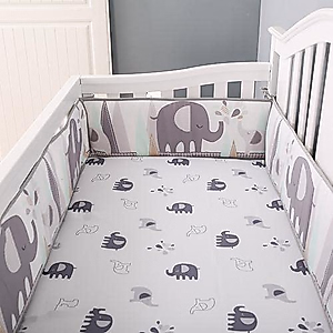 4Pcs Crib Bumpers Padded Crib Liner for Boys Girls, Breathable Baby Crib Bumper Pads for Toddler Inside Crib, Safe Crib Bumper Cushion Mesh Crib Liner Soft Cotton Crib Padding Bumper Crib Covers