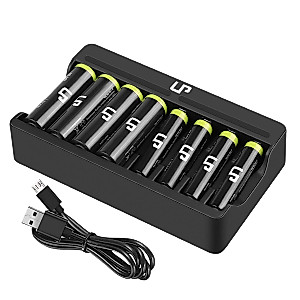 LP AA AAA Battery Charger Pack, 8 Slot Charger & 2300mAh AA (4-Pack) & 1000mAh AAA (4-Pack) Ni-MH Rechargeable Battery for Wireless Mouses, Kids Toys, Remotes, Microphones, Game Controllers & More