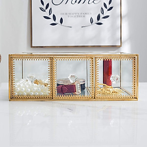 Antique Beauty Display Jewelry Case Holder Clear Glass 3 Drawers Palette Organizer, Cosmetic Storage, Makeup Container 3 Cube Holder/Beauty Dresser Vanity Cabinet Decorative Keepsake Box