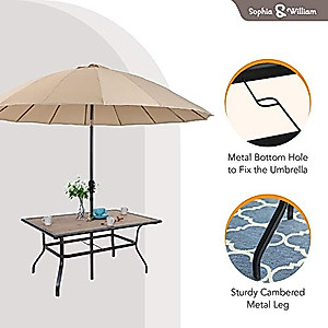 Sophia & William Patio Dining Set 7 Pieces Metal Furniture Set Outdoor, 6 x Patio Dining Swivel Chairs Textilene with 1x 6 Person Wood Like Umbrella Table for Lawn Garden
