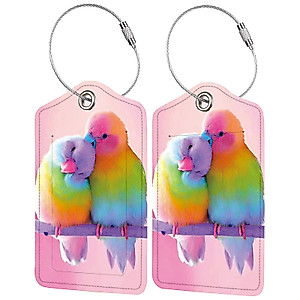 2 Pack Luggage Tag for Suitcase, Cute Unique Leather Bag Tags Identifiers Privacy Cover ID Label with Durable Steel Loop for Women Men Kids Girls Travel,Bird