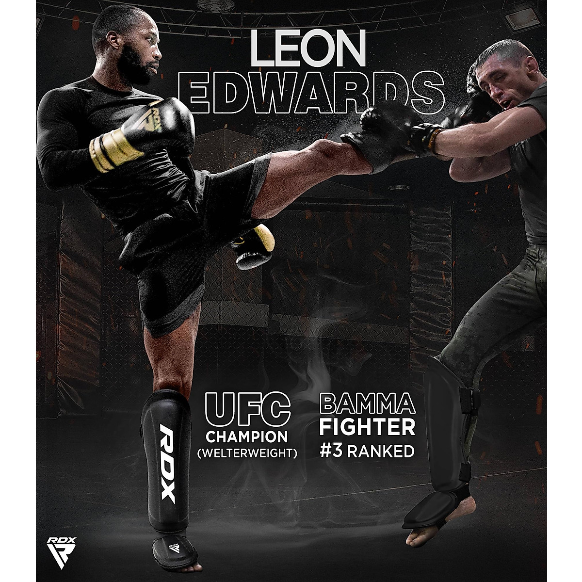 RDX Shin Guards Kickboxing Muay Thai, SATRA SMMAF Approved, Premium Maya Hide Leather, Leg Instep Protection Pads, MMA Martial Arts Kicking Sparring Training Gear, BJJ Karate Boxing Taekwondo, Black