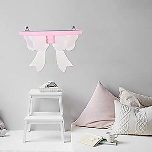 IMIKEYA Wall Mounted Floating Shelves Wooden Room Storage Shelf Bowknot Style Wall Storage Rack Bowknot Wall Decorations for Christmas Home Kitchen Supplies Pink White