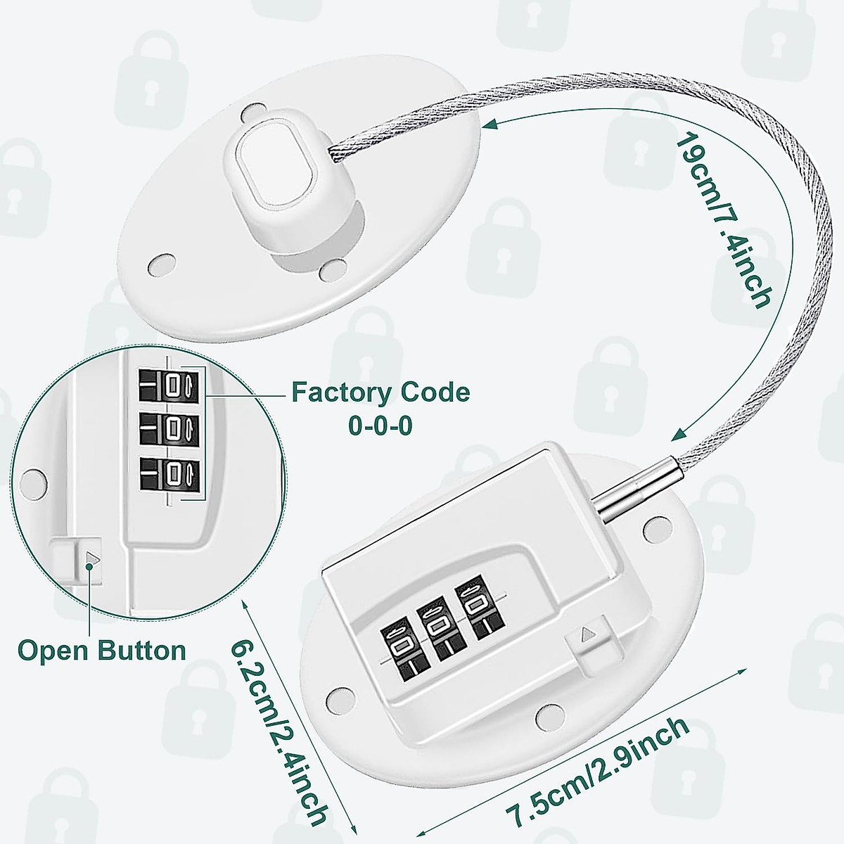 Refrigerator Door Lock keyless, Proof Fridge Lock Combination File Drawer Lock, Safety Cabinet Locks, Strong Non-Marking Adhesive Cupboard Lock for Pantry Freezer and More (2PCS-White)