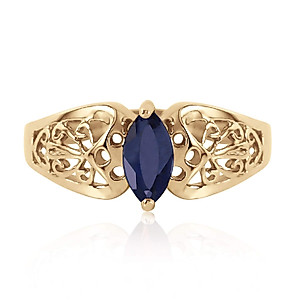 Galaxy Gold GG 14k Yellow Gold Filigree Ring with Natural Marquis-shaped Sapphire - Size 6