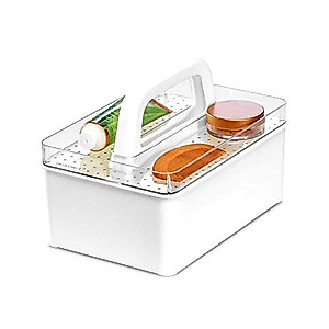 madesmart Bin-Stack Collection Two-Compartments, Handle for Portability, BPA-Free, Large, White