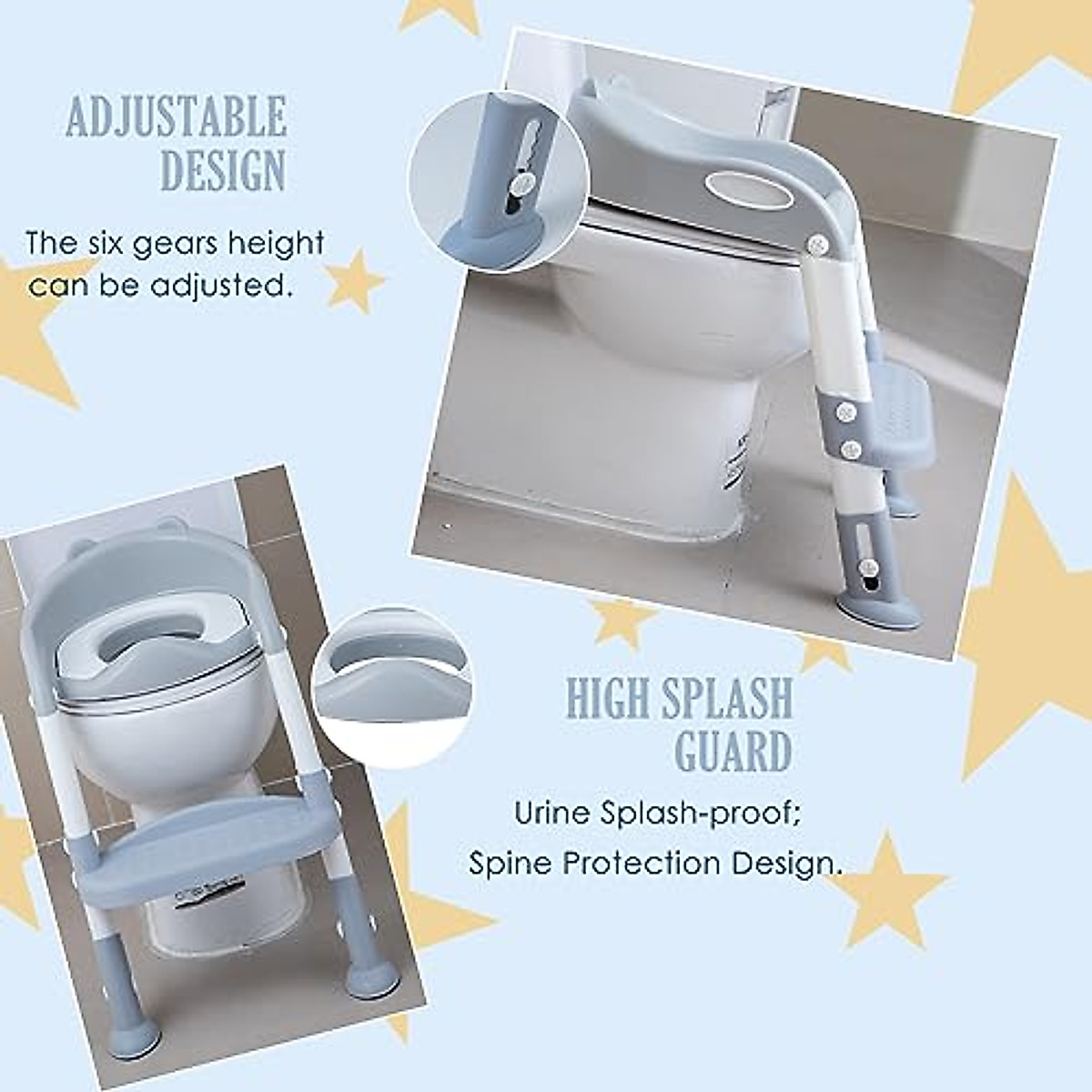 Potty Training Toilet Seat with Step Stool Ladder for kids and baby Adjustable Toddler Toilet Training Seat with Soft Not-Cold Padded Seat Safe Handles and Non-Slip Wide Steps, Ivory Grey for Kids