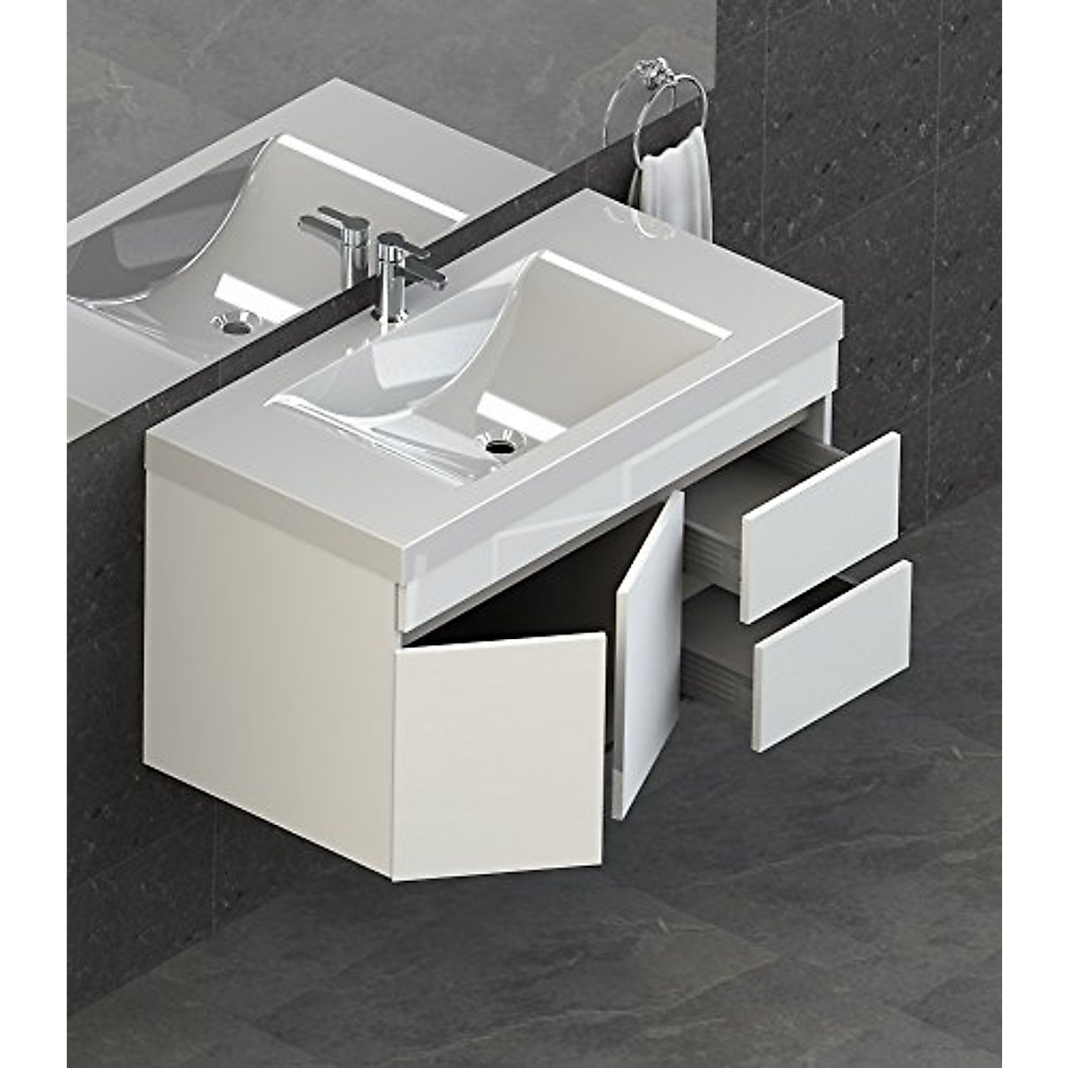 Lift Bridge Kitchen & Bath Assembled Wall-Mount Floating Bathroom Vanity with White Cultured Marble Top Sink Set, 37 in. W x 19 in. D x 29 in. H in White with Viteli + Siena Top