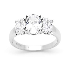 Ginger Lyne Collection Cassidy 3 Stone Oval Sterling Silver Engagement Bridal Wedding Ring Size 5