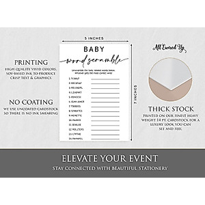 All Ewired Up 50 Baby Shower Word Scramble Game (50-Cards) Fun Baby Shower Game Activity, Gender Neutral Boy or Girl, Minimalist