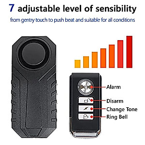 Japard Bicycle Alarm System Anti Theft with Horn, 113dB Loudest Wireless Bike Alarm with Remote, Motorcycle Alarm Motion Sensor Remote, Waterproof, Battery Operated, Wireless, E-Bike Door Window Car