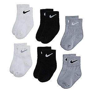 Nike Baby Ankle Gripper Socks (6 Pairs), White/Black/Grey, 6/12M