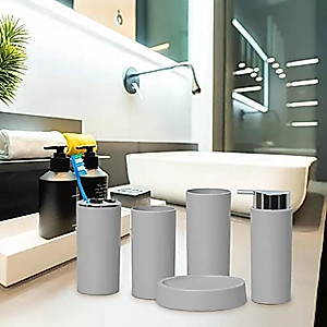 5Piece Bathroom Accessories Set Soap Dispenser Luxury Soap Dish for Office, Gray