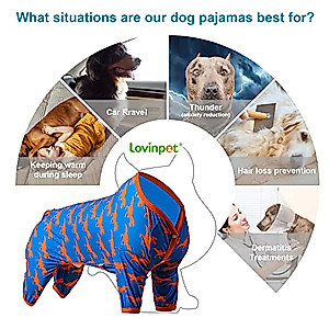 LovinPet Dog Pjs Large Breed - Spun Polyester Stretch Jersey Knit Pjs, Orange Print, Wound Care and Post Surgery Shirt, UV Protection, Pet Anxiety Relief Shirt, Large Dog Onesies,Blue White XXL