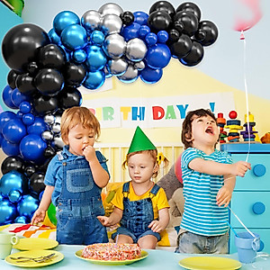 Paready Blue Black Balloons Garland Arch Kit, 122Pcs Blue Silver Metallic Balloons Arch for Birthday Baby Shower Graduation Wedding Bridal Shower Party Decorations