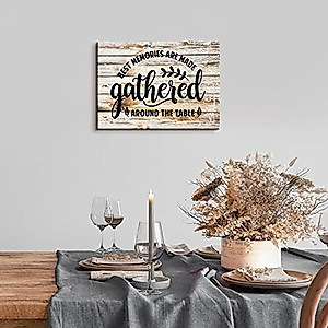 Farmhouse Dinning Room Wall Art Gather Signs for Home Decor Accessories Motivational Saying Quotes Canvas Pictures Poster for Kitchen Decorations 12x16”, Rustic Wood Grain Prints Painting Artwork