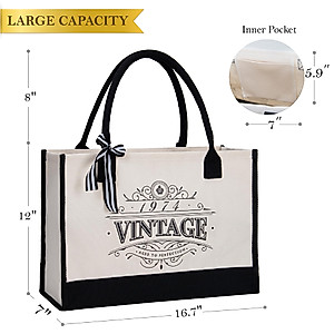 Crisky 50th Birthday Gifts for Women Canvas Tote Bag Vintage 1974 Beach Bag for Sister/Wife/Mom/Aunt/Friends 50th Birthday Gifts,17" x 12" x 7"