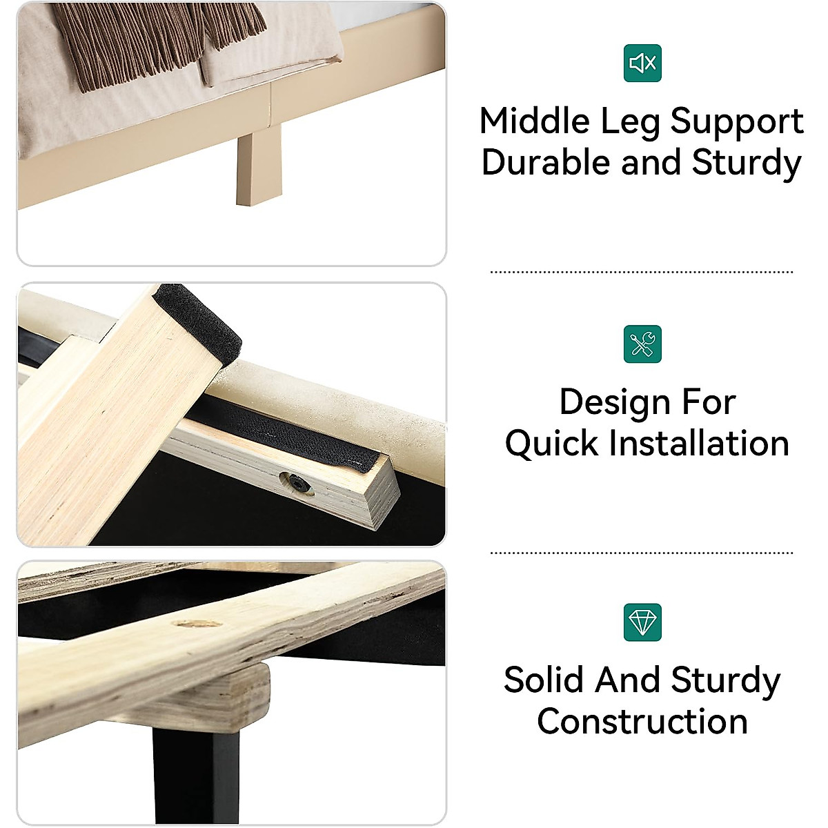 YITAHOME King Bed Frame Linen Fabric Upholstered Platform with Headboard and Strong Wooden Slats, Non-Slip and Noise-Free,No Box Spring Needed, Easy Assembly,Beige