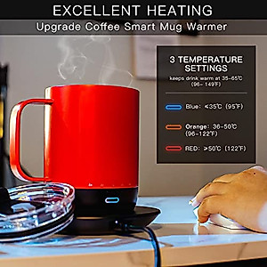 VSITOO Temperature Control Smart Mug with Lid, Coffee Mug Warmer with Mug for Desk Home Office, App Controlled Heated Coffee Cup, Self Heating Coffee Mug 14 oz, Electric Mug - Improved Design (Red)