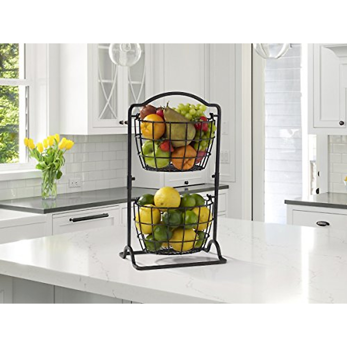 Gourmet Basics by Mikasa Harbor 2-Tier Metal Mini Countertop Fruit Storage Basket, Antique Black