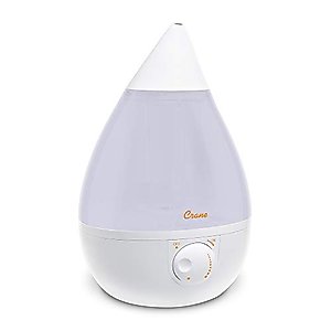 Crane Ultrasonic Cool Mist Humidifier for Bedroom, Baby Nursery, Kids Room, Plants, or Office, Large 1 Gallon Tank, Filter Optional, White
