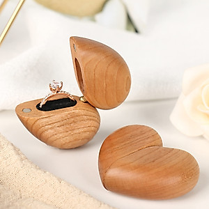 Wooden Ring Box Heart Shaped Ring Box for Wedding,Proposal,Engagement Ring Box,Wood Ring Case Wood Ring Holder Gift (True Love Eternal Cherry)