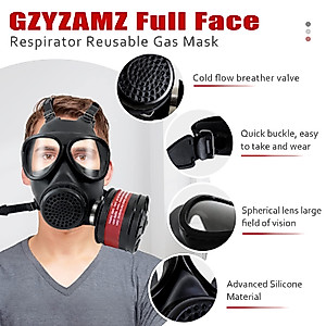 GZYZAMZ Full Face Respirator Reusable Gas Mask, Survival Nuclear and Chemical Gas Masks with 40mm Activated Carbon Filter in Vapor, Chemical, Gas, Paint Spary, Woodworking and Other Work Protection