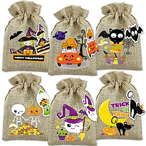WorldBazaar Halloween Burlap Candy Bags 24PCS Halloween Burlap Treat Bags 4“ X 6” Halloween Linen Goodie Bags Wrapping Decorative Bags for Halloween Party Favors