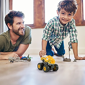 Henoda Dinosaur Toys Pull Back Cars, 2 Pack Monster Truck for 3+ Year Old Boy, Educational Push and Go Friction Powered Cars, Easter Birthday Gifts for 3 4 5 6 Year Old Boys Girls(Yellow)