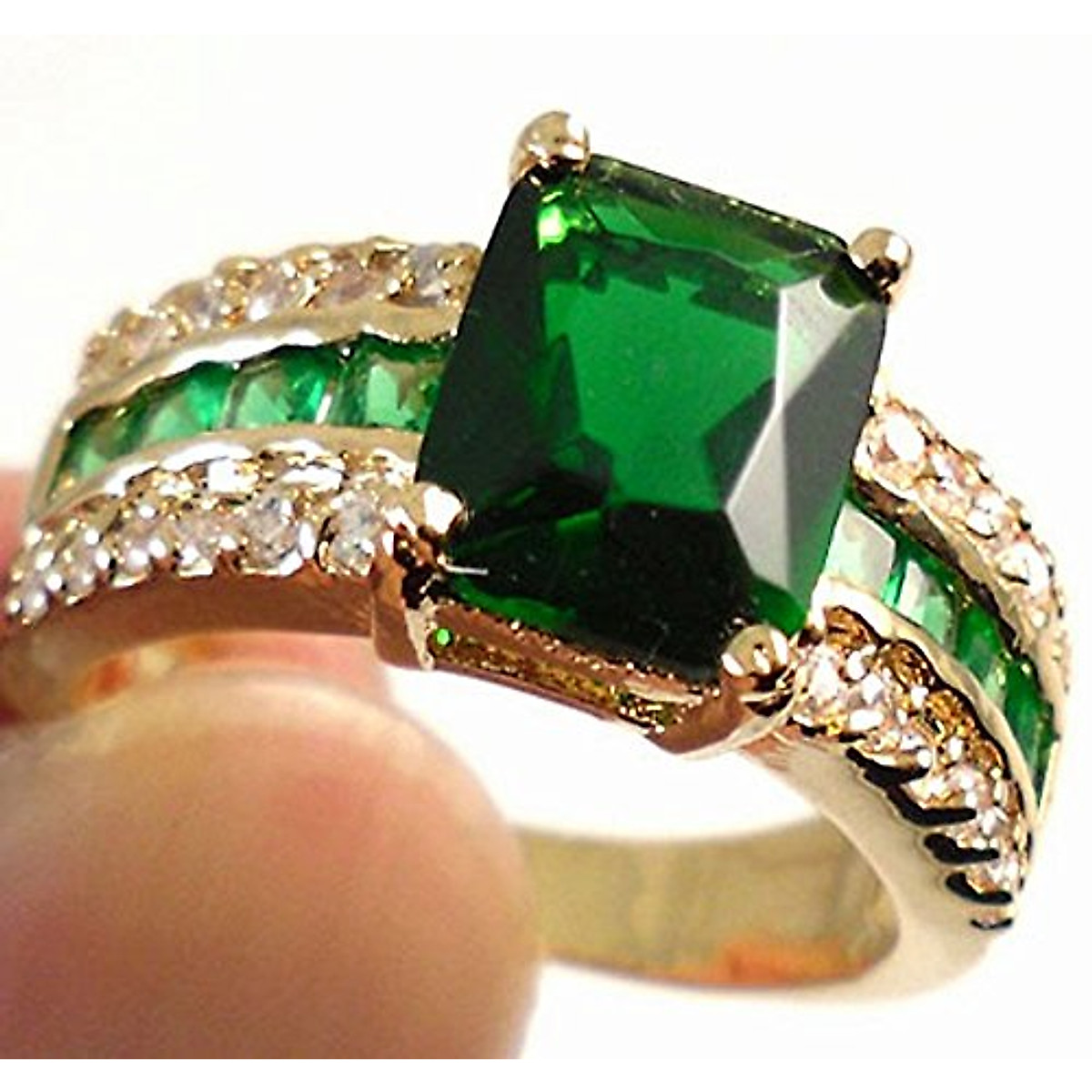 khamchanot Fashion Women 14K Yellow Gold Filled Emerald Ring Wedding Bridal Jewelry Sz 6-10 (7)