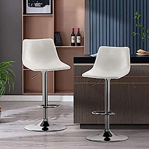 VATROS Bar Stools Set of 2, Adjustable Bar Stools with Back and Footrest, PU Leather Upholstered Swivel Counter Height Bar Stools for Home Kitchen Island-White