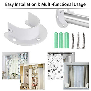 OwnMy 6 Packs Closet Rod End Supports Curtain Flange Rod Holder 1-1/4" Diameter, U Shaped Stainless Steel Closet Pole Sockets Opening Flange Rod Bracket for Closet Shelf Wardrobe Shower Curtain, White