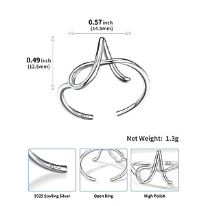 SILVERCUTE Cute Silver Initial Ring Open Adjustable Women Stackable Rings|925 Sterling Silver A-Z 26 Letters Initial Name Rings for Women(Alpahbet A)