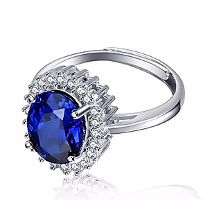 ZHUANBAI Ring of Princess Diana S925 Silver Oval Blue Stone Colored Stones Rings Prong Setting Women (10X12mm)