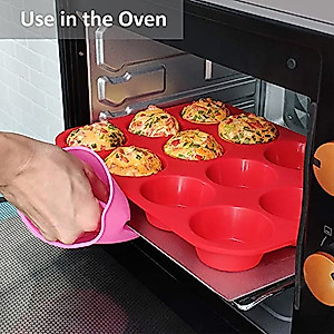 Wolecok Silicone Muffin Pan,Food-Grade Muffin Tins Set of 2,BPA Free Heat Resistant Up to 446°F,100% Silicone Cupcake Baking Pan with 12 Cups Non Stick,Easy to Clean and Fold Storage