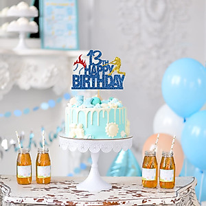 Baseball Themed 13th Birthday Cake Topper, Sport Baseball 13th Birthday Cake Decorations, Teenager Happy Birthday Party Supplies, Glittery Blue