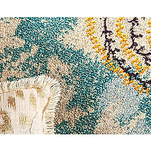 Unique Loom Estrella Collection Modern, Abstract, Colors, Distressed Area Rug, 2 ft 2 in x 6 ft 7 in, Beige/Light Blue