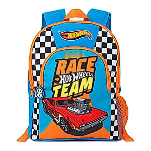 Hot Wheels Kids Backpack | Girls Boys Orange Blue Car Race Wheels Rucksack | Luggage Sports School Bag with Adjustable Straps | Racer Merchandise Gifts